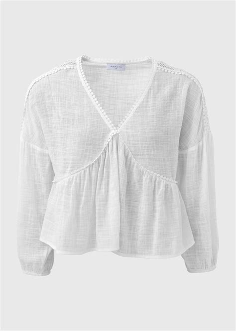 White V Neck Lace Trim Blouse Top Matalan