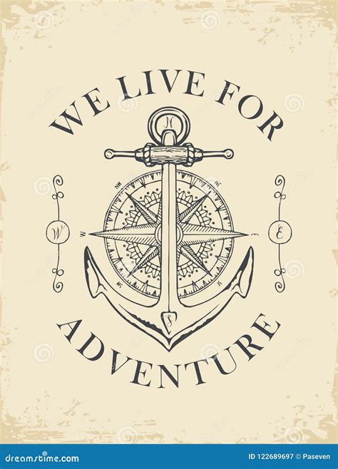 Retro Travel Banner With Ship Anchor And Wind Rose Stock Vector
