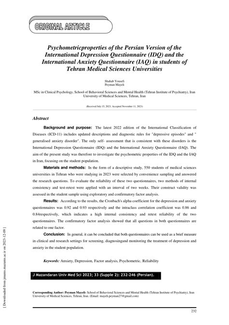 (PDF) Psychometric properties of the Persian Version of the ...