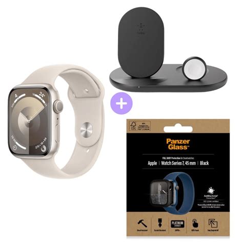 Apple Watch Series 9 45mm Starlight Aluminium Case Gps Ml Bundle