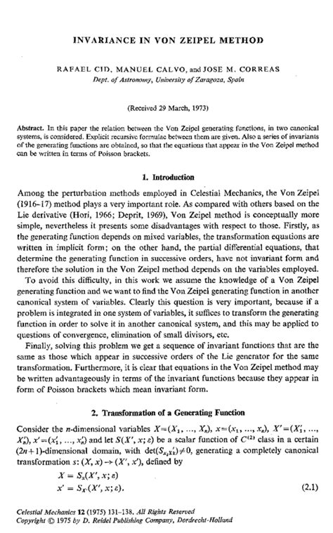 Pdf Invariance In Von Zeipel Method Jose Coreas