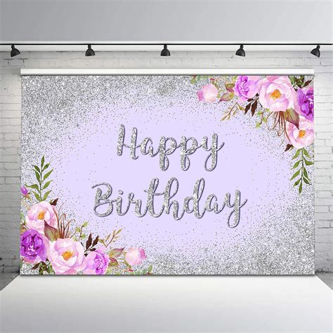 Avezano Purple And Silver Birthday Backdrop Purple Flower