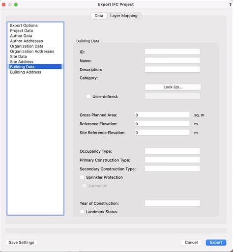 More Information On Fields In Export Ifc Project Data Architecture Vectorworks Community Board