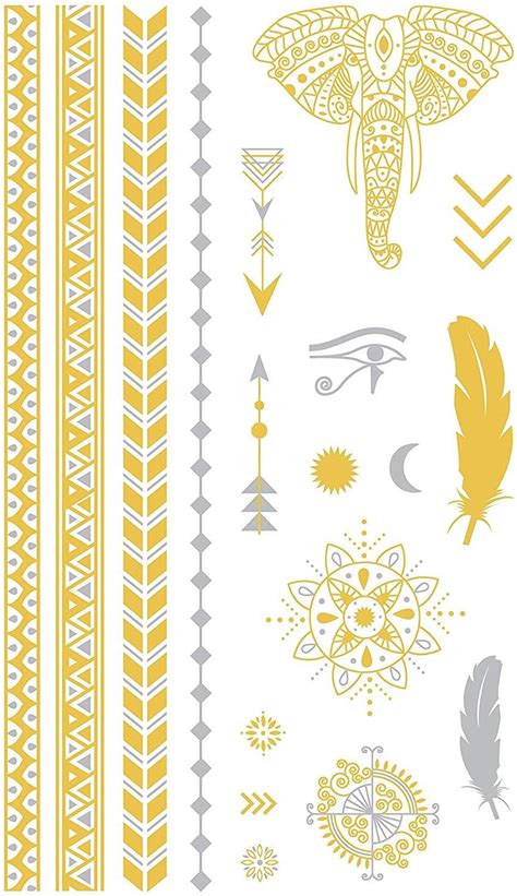 Temporary Tattoo Set By Tatsy The Festival Set Shiny Glitter Gold