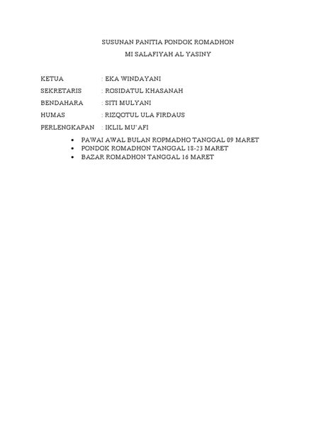 Susunan Panitia Pondok Romadhon 1 Pdf