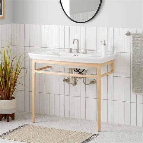 Olney Console Sink With Wood Stand Light Ash Signature Hardware