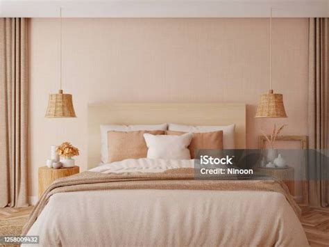 침실 인테리어 베이지 색 톤 디자인3d 렌더링 등나무 세공에 대한 스톡 사진 및 기타 이미지 등나무 세공 모던 양식 실내