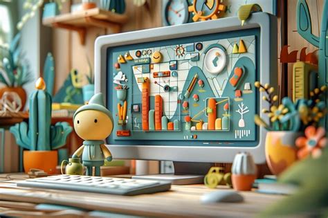 A Digital Illustration Of A Stylized Character Standing Next To An