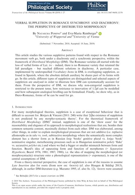 Pdf Verbal Suppletion In Romance Synchrony And Diachrony The