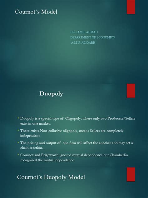 Cournot Duopoly Modelpptx Pdf Oligopoly Demand