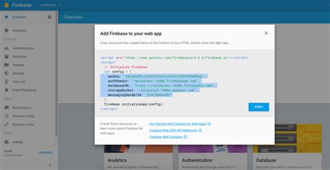 Firebase Config Ionicrestaurantapp