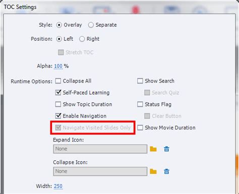 In Toc Settings Why Is Navigate Visited Slides On Adobe Community