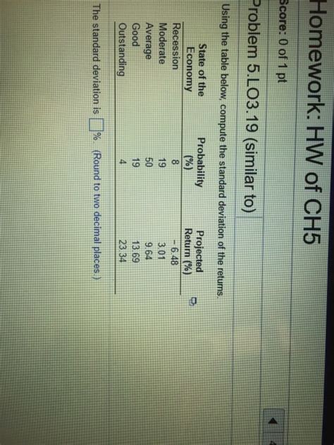 Solved Using The Table Below Compute The Standard Deviation