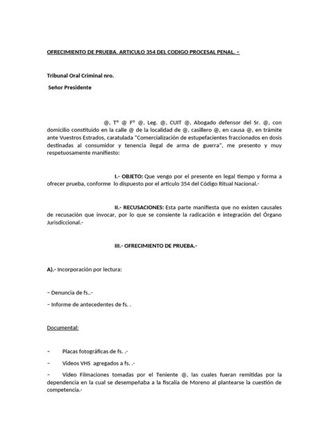 Modelo De Ofrece Prueba Art 354 Cppn Pdf Judicaturas Ley Pública