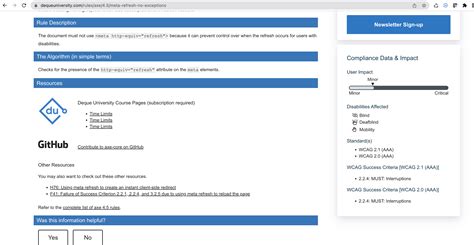 target size and meta refresh no exception rule description pages has no