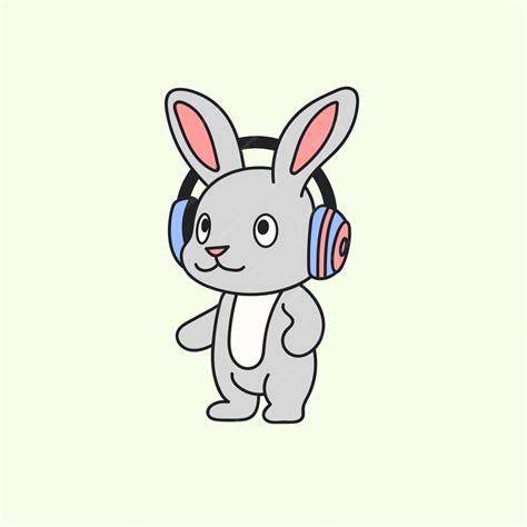 Premium Vector Rabbit Using Headphone Icon Flat Cute And Funny Rabbit