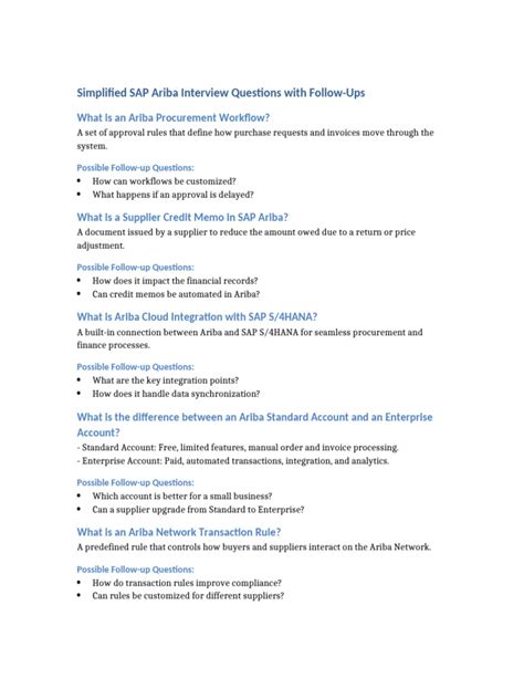 Simplified Sap Ariba Interview Questions Followups Pdf Procurement Invoice