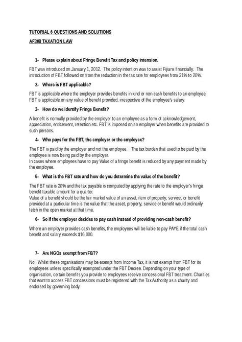 Tutorial 6 Questions And Solutions Tutorial 6 Questions And Solutions