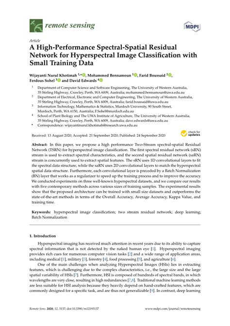 PDF A High Performance Spectral Spatial Residual Network For