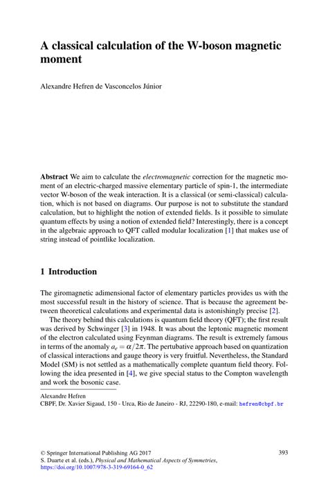 Pdf A Classical Calculation Of The W Boson Magnetic Moment