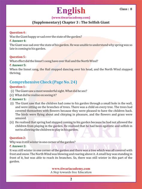 Ncert Solutions For Class 8 English Chapter 3 The Selfish Giant