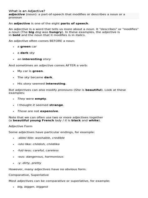 Adjective Pdf Adjective Verb