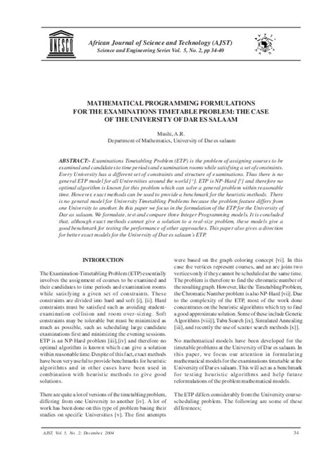 Pdf Mathematical Programming Formulations For The Examinations Timetable Problem The Case Of