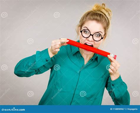 Business Woman Biting Pencil Stock Image Image Of Education
