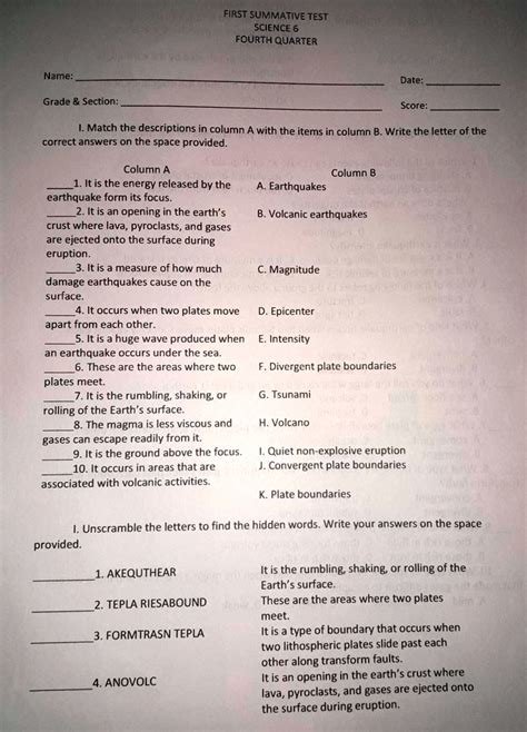 Solved Pasagot Po Plss Help First Summative Test Science Fourth