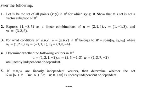 Solved 1 Let W Be The Set Of All Points Xy In R2 For