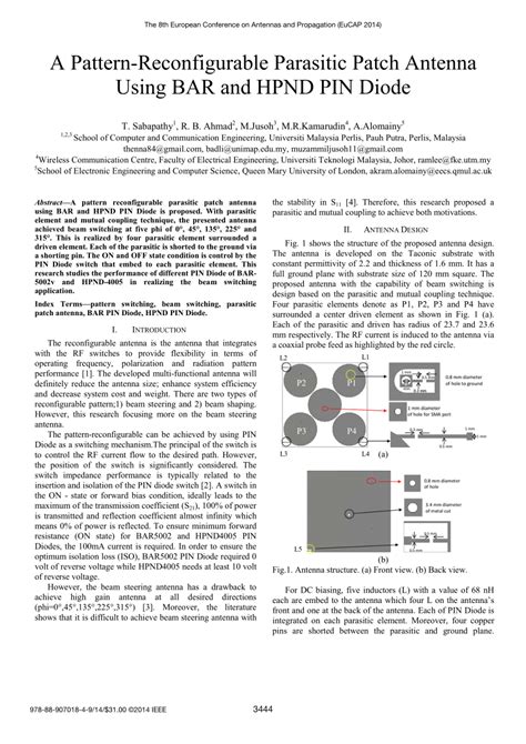 Pdf A Pattern Reconfigurable Parasitic Patch Antenna Using Bar And Hpnd Pin Diode