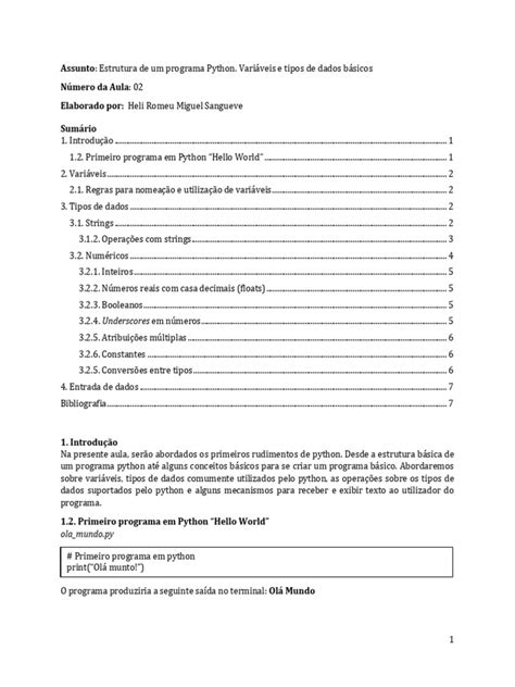 Aula 02 Variáveis E Tipos Básicos Pdf Python Linguagem De Programação String Ciência