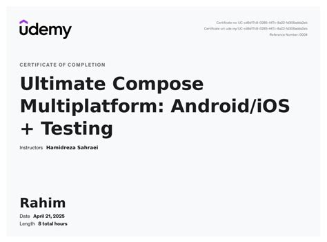 Udemy Course Completion Certificate Rahim Mahmoudzadeh