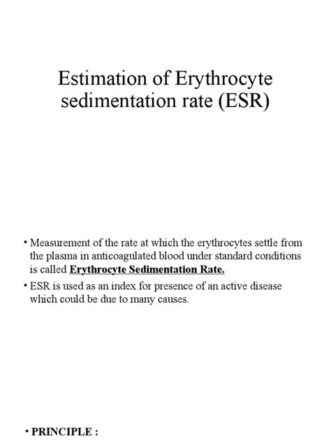 Estimation Of Erythrocyte Sedimentation Rate Esr Pdf Medical