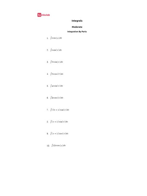 Integrals New Integration By Parts Worksheets Pdf
