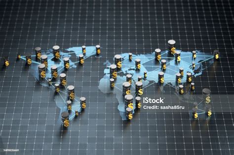 석유 배럴당 가격입니다 세계 시장에서 석유 화학 연료 거래 세계지도 화학 원소의 배럴당 가격 달러 기호 옆에 석유 제품 연료 화학 물질이 있는 배럴 3d 렌더링 가격에 대한