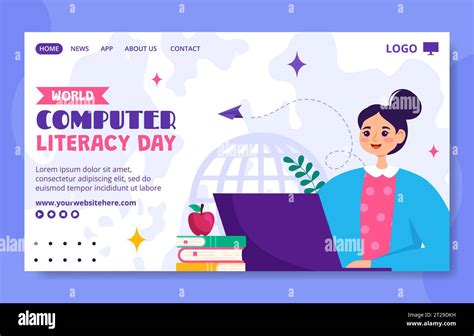 Computer Literacy Day Social Media Landing Page Illustration Cartoon