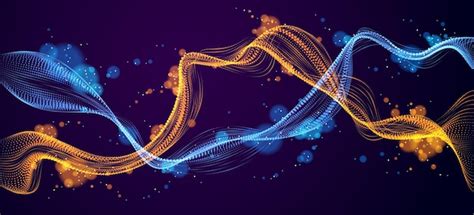 Premium Vector Dynamic Particles Mutual Sound Wave Flowing Over Dark Dotted Double Curves