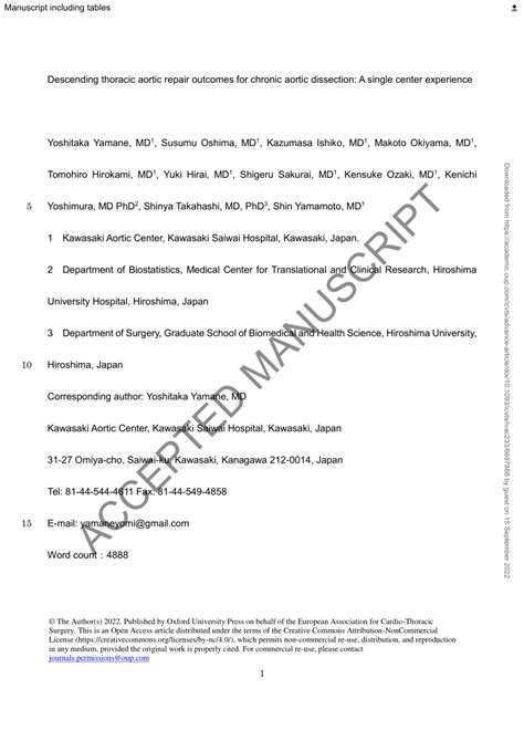 Pdf Descending Thoracic Aortic Repair Outcomes For Chronic Aortic Dissection A Single Center