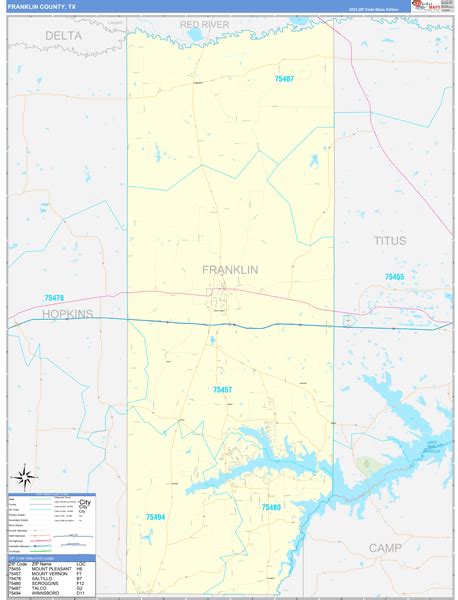 Franklin County Tx Zip Code Wall Map Basic Style By Marketmaps Mapsales
