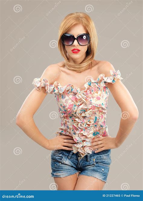 Blonde Woman With Sunglasses Posing Stock Image Image Of Lady Hair