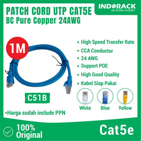 Jual INDORACK PATCH CORD UTP CAT 5E KABEL LAN CAT5E 1 METER BIRU Kota Yogyakarta