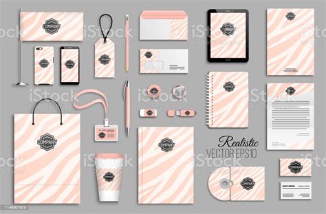 회사 정체성 템플릿 분홍색 얼룩말 줄무늬 추상적인 배경으로 설정 형판에 대한 스톡 벡터 아트 및 기타 이미지 형판 신분 기업 비즈니스 Istock