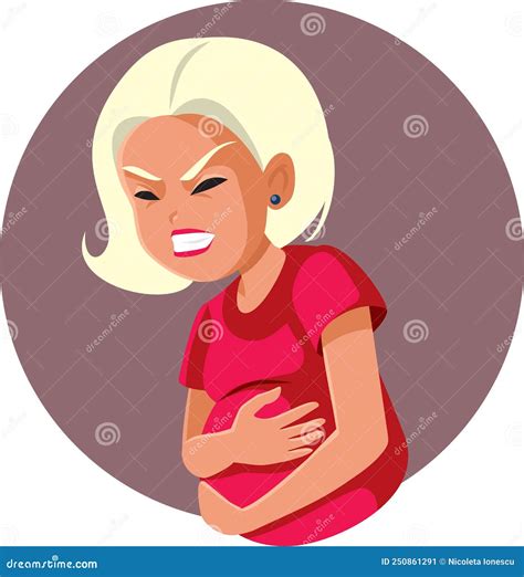 Femme Enceinte Inquiète Souffrant De Crampes Dessin Animé Vectoriel