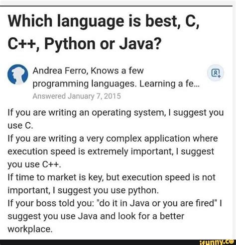 Which Language Is Best C C Python Or Java Andrea Ferro Knows A