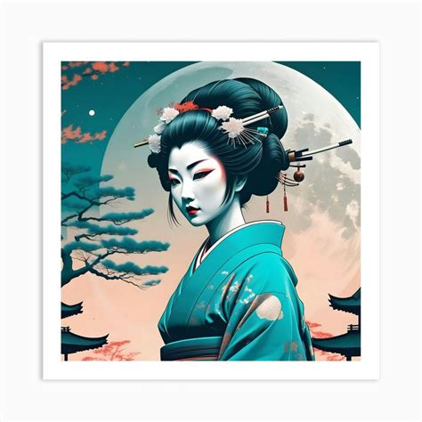 The Geisha And The Moon Art Print In 2025 Moon Art Print Japanese