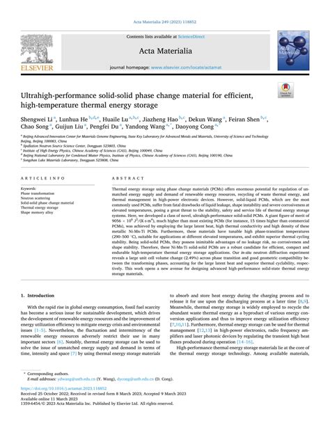 (PDF) Ultrahigh-performance solid-solid phase change material for efficient, high-temperature ...