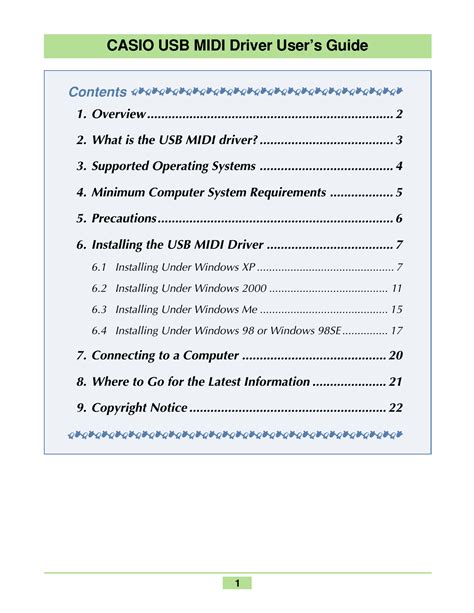 Casio USB MIDI DRIVER Manual Manualzz