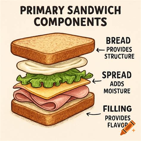 Illustration Of A Sandwich Diagram Showing Bread Spread And Filling