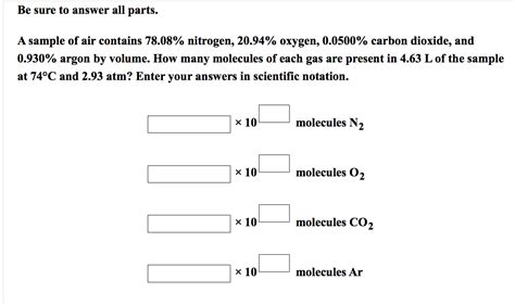 Solved A Sample Of Air Contains 7808 Nitrogen 2094